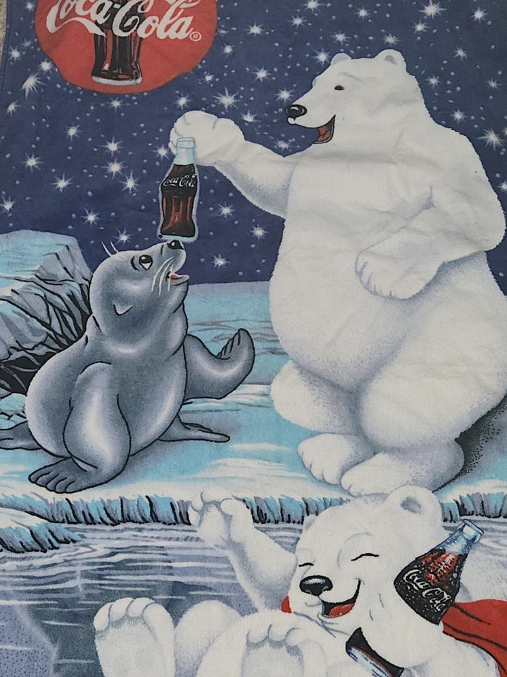 VINTAGE 1997 COKE Coca-Cola Oversized or Beach Towel "COKE PALS" Polar ...