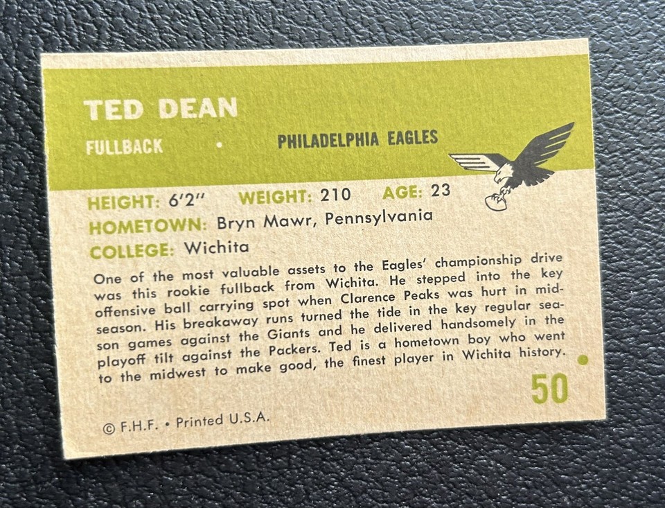Ted Dean Signed Autographed 1961 Fleer Card # 50 Philadelphia Eagles | eBay