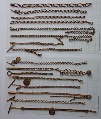 17-LOT Antique Victorian Pocket Watch FOB CHAINS Albert style Worn ...