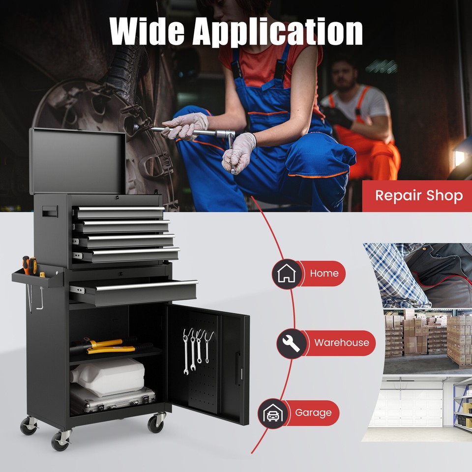 5-Drawer Rolling Tool Chest Mechanic Storage Cabinet Cart for Garage ...