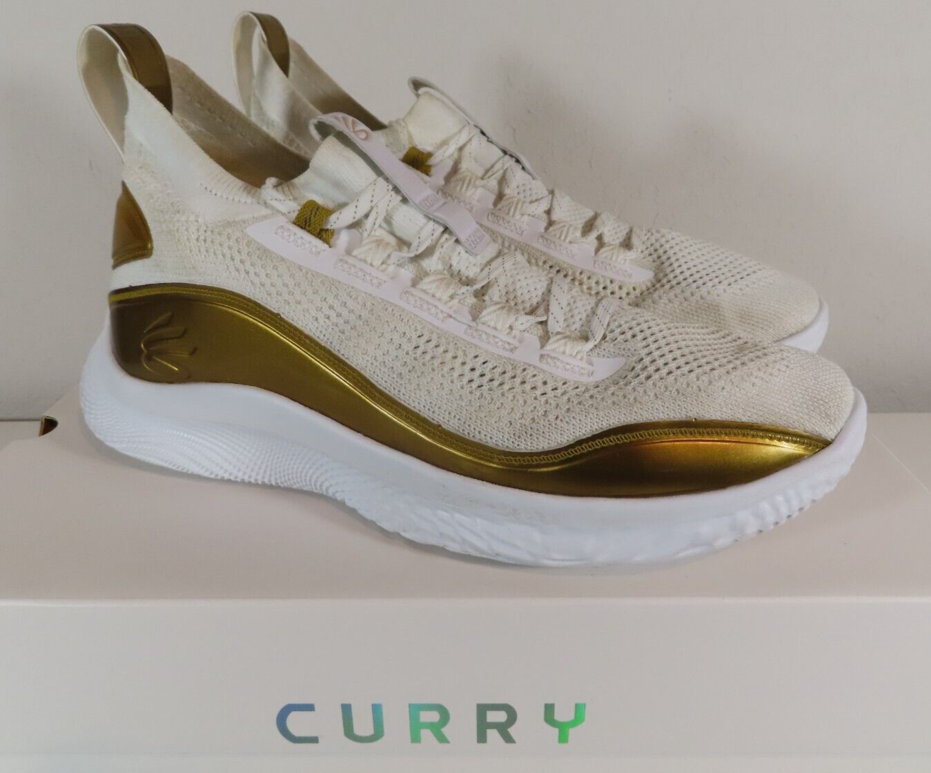 Under Armour Curry Flow 8 Golden White Metallic Gold sz 11.5 UA Steph ...