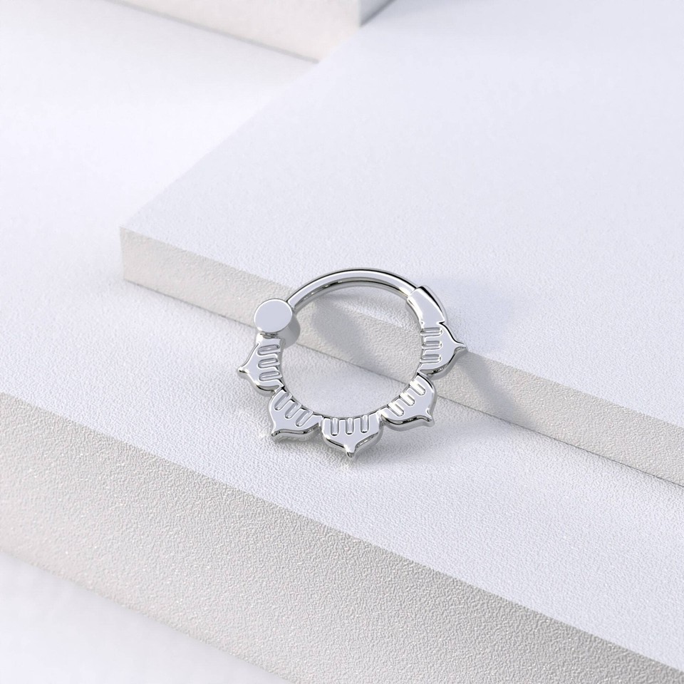 14K Solid Gold Septum Ring with Clicker 16g Nose Hoop Piercing Jewelry ...