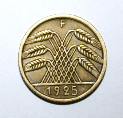 S6 - Germany 5 Reichspfennig 1925-F Extremely Fine + Coin - Large "5 ...