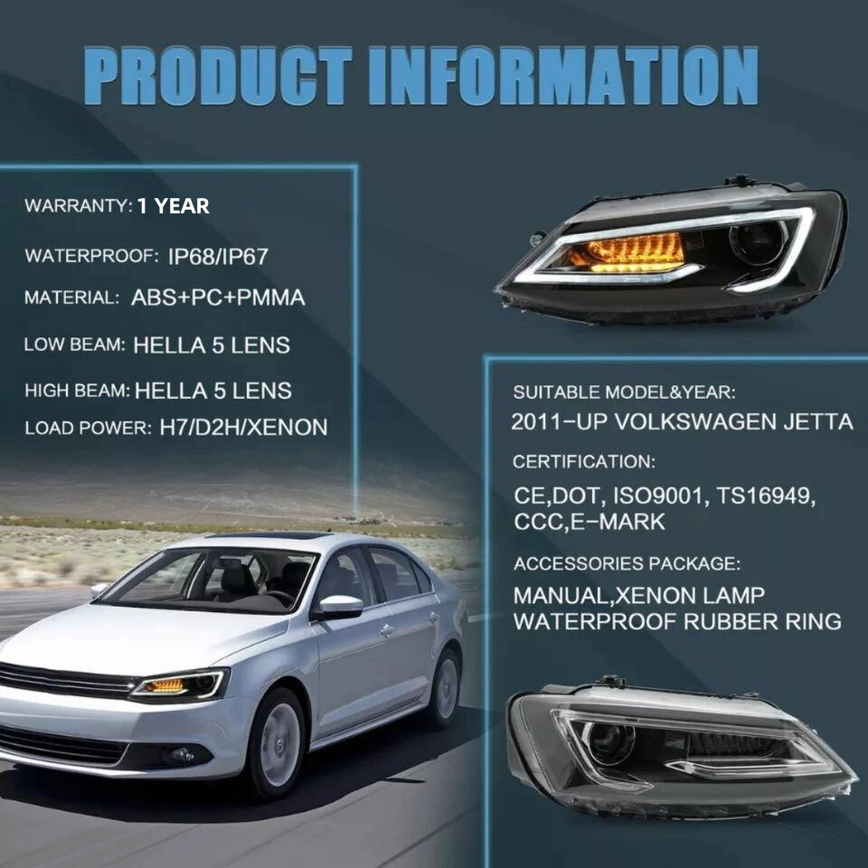 Set VLAND Fit 2011-2018 VOLKSWAGEN Jetta MK6 LED Projector Headlights ...