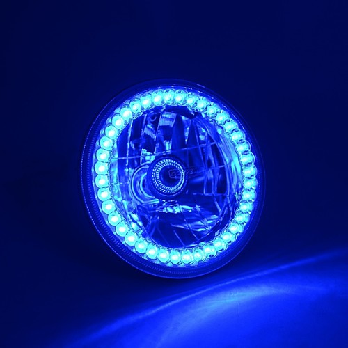 7" Blue LED Angel Eye Ring Motorcycle Halo Headlight Blinker Turn ...
