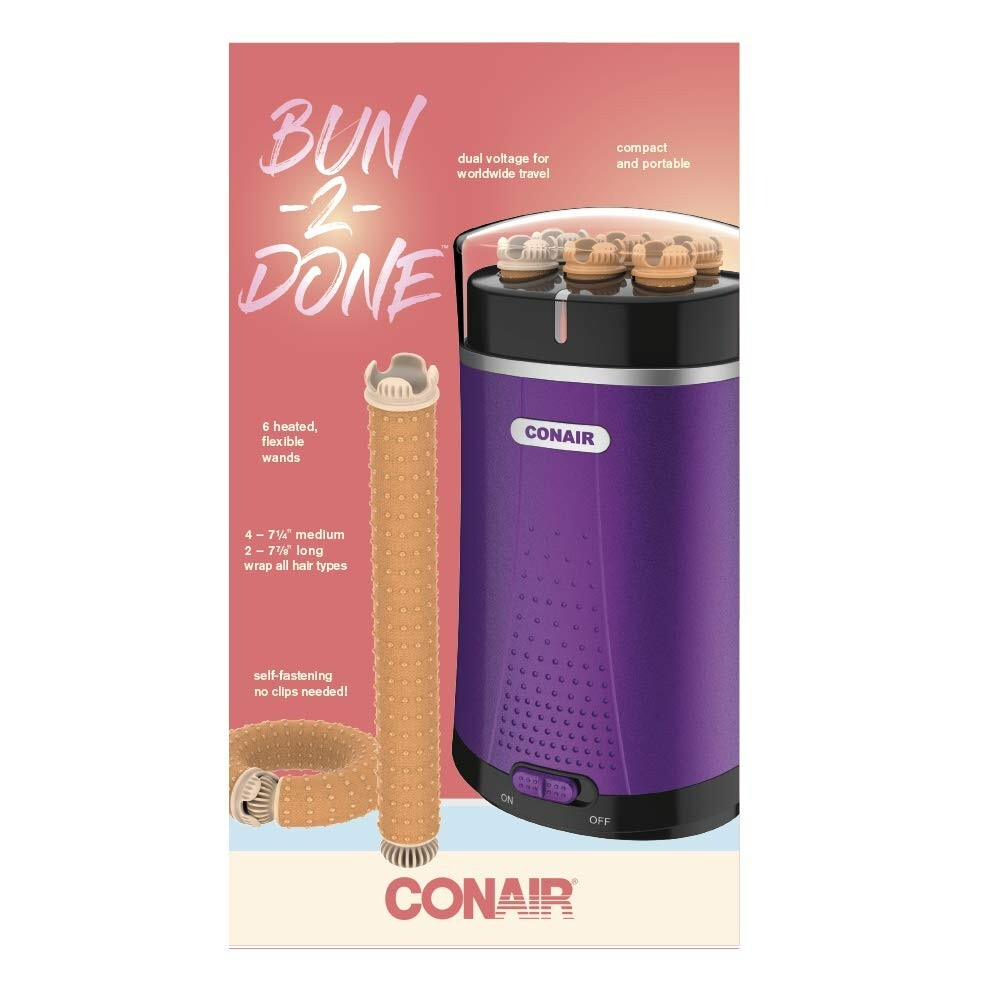 Conair Bun 2 Done 6 Heated Flexible Wands Purple Holder Dual Voltage | eBay