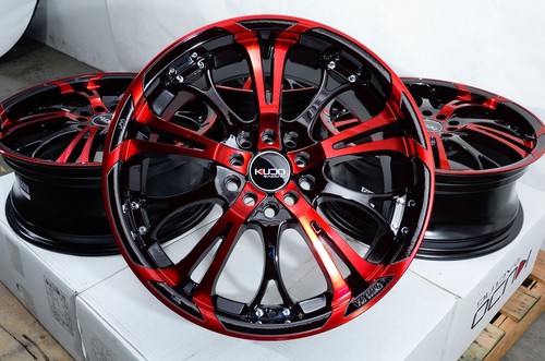 16x7 Kudo Racing Defuse Wheels Rims 5x100 5x114.3 5x4.5 Black w/Red ...