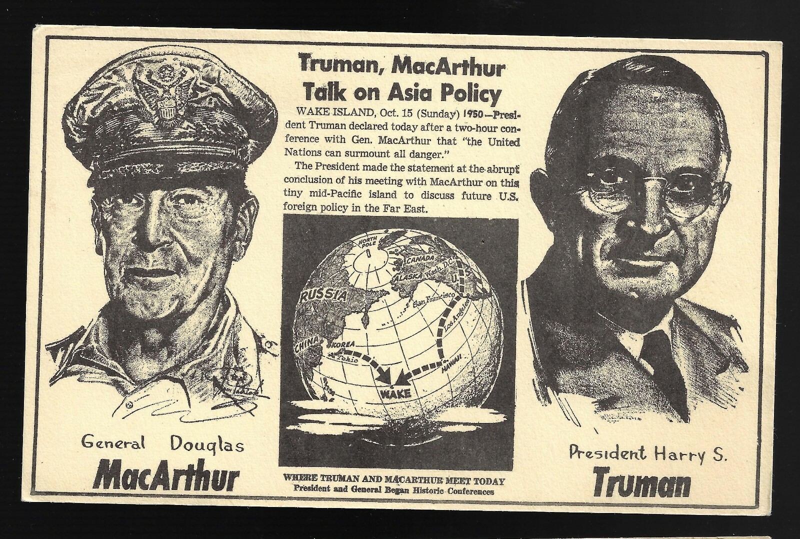 Postcard of Gen MacArthur President Truman at Wake Conference During ...