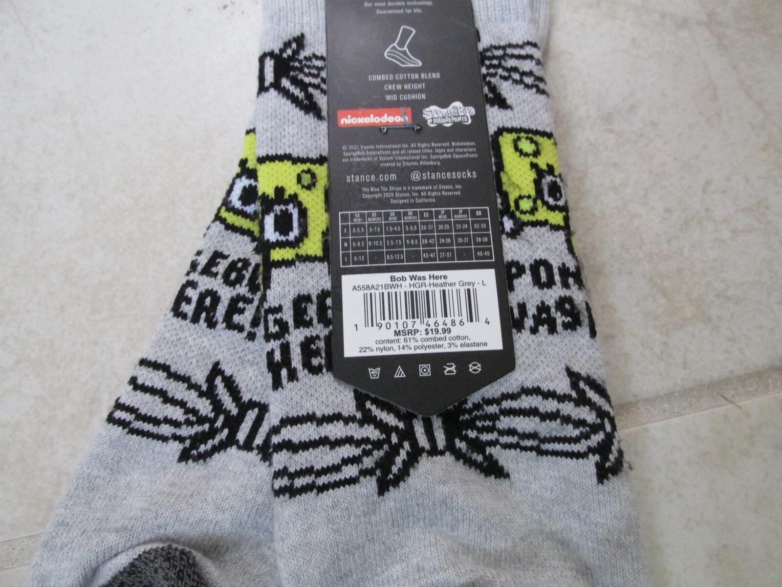 NEW Stance Spongebob Squarepants Infiknit Crew Socks Bob Was Here Men's ...