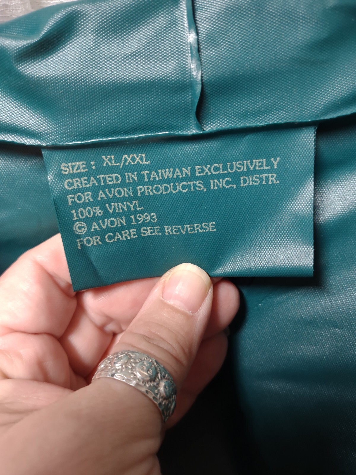 Vintage 1993 Avon Vinyl Raincoat Slicker Jacket Women's XL Green | eBay