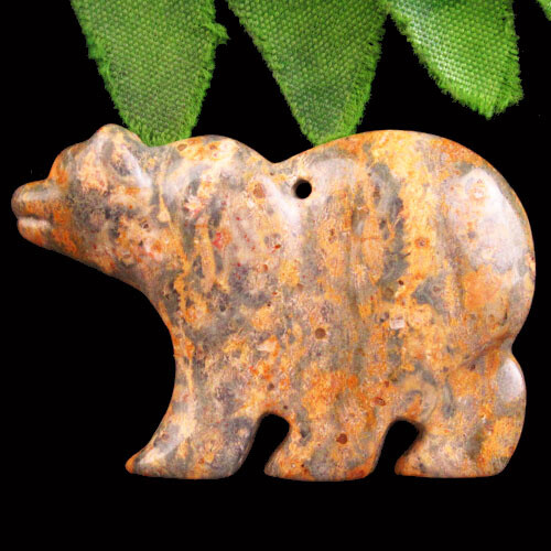 48x32x6mm Carved Yellow Leopard Skin Jasper Polar Bear Pendant Bead ...