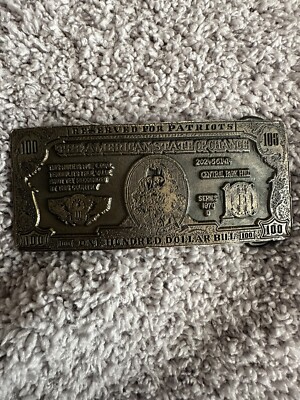Vintage RMC 1976 RUEBRO MFG CO. Novelty $100 Bill Satire Belt Buckle ...