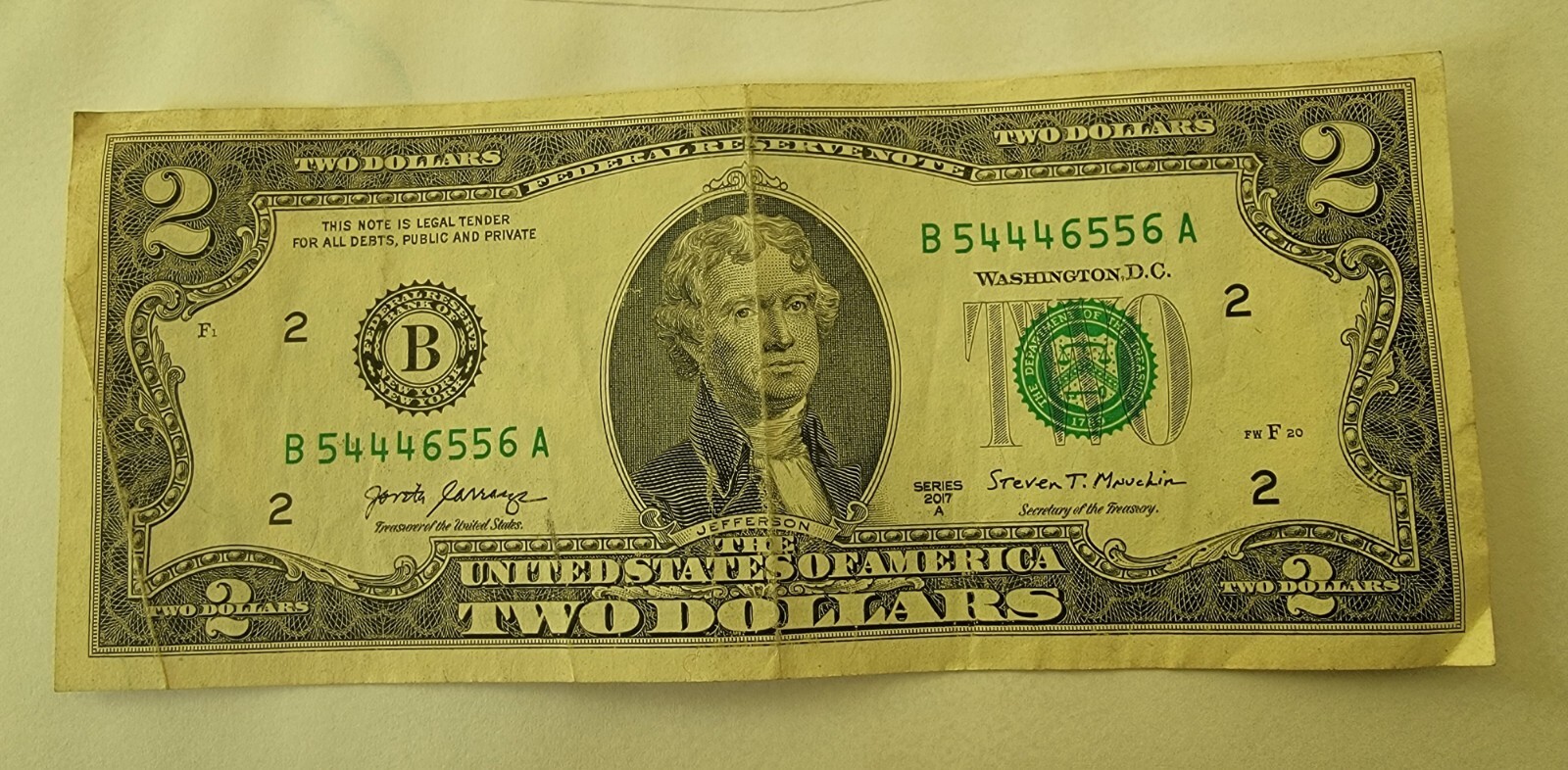 fancy serial number 2 dollar bill# 555-444-66 | eBay