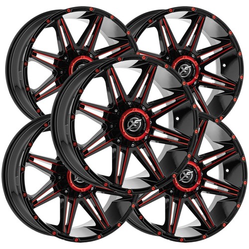 (Set of 5) XF Off-Road XF-220 17x9 5x5"/5x5.5" +12mm Black/Red Wheels ...