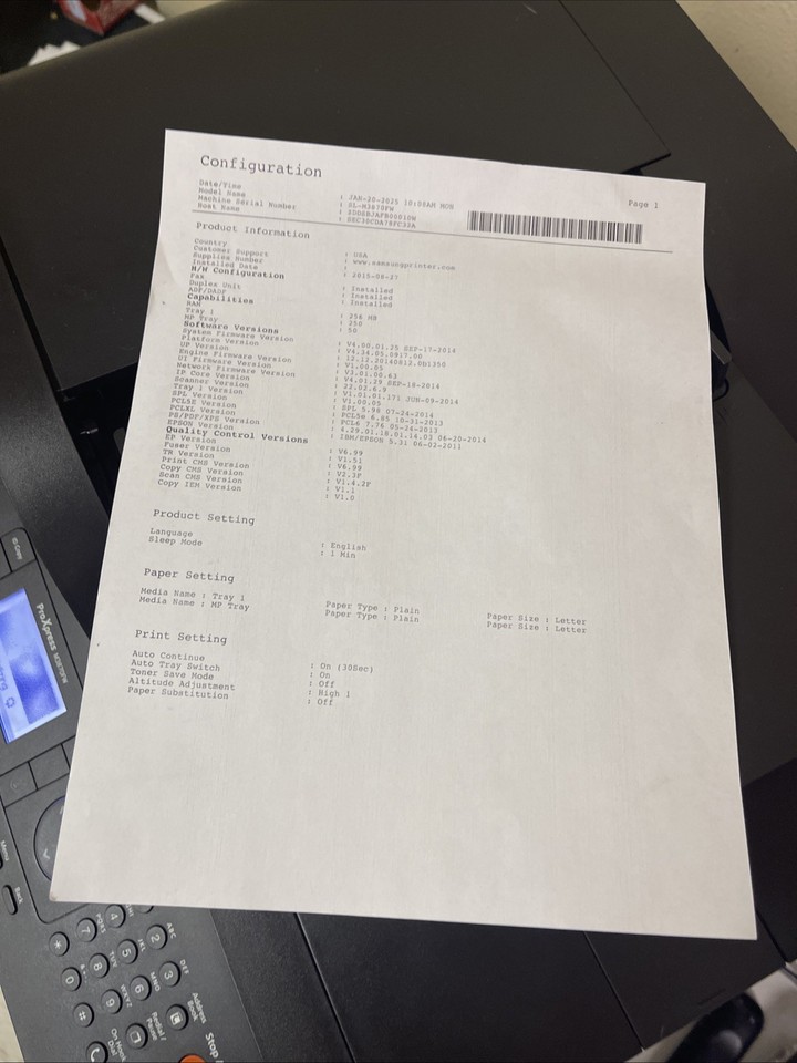 SAMSUNG ProXpress M3870FW Multifunction Printer Page Count 20,204-FOR ...