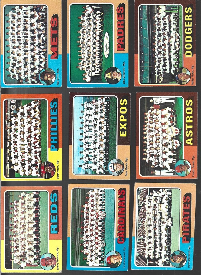 LOT OF 18 1975 TOPPS MINIS BASEBALL TEAM CARDS - DODGERS, REDS, YANKEES ...