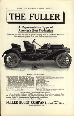 1910 PAPER AD CAR AUTO Fuller Model 30 Roadster Automobile Touring ...