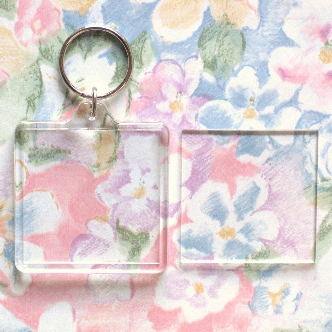 2x Blank Sq Clear Acrylic Keyrings 45x45mm Photo Size (key ring plastic ...