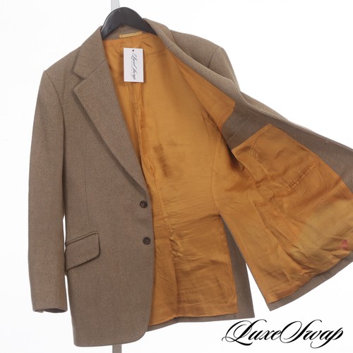 #1 MENS Vintage Gieves & Hawkes Mocha Green Crowsfoot Tweed Gold Lined ...
