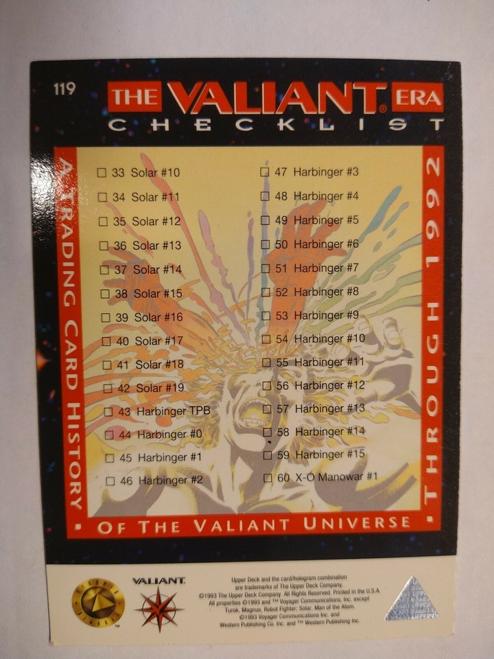 1993 Valiant Era Trading Cards #119 Checklist SEE DESCRIPTION NEW OLD ...