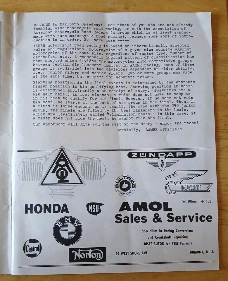 Original MARLBORO RACEWAY SPEEDWAY PROGRAM 1966 AAMRR Motorcycle ...