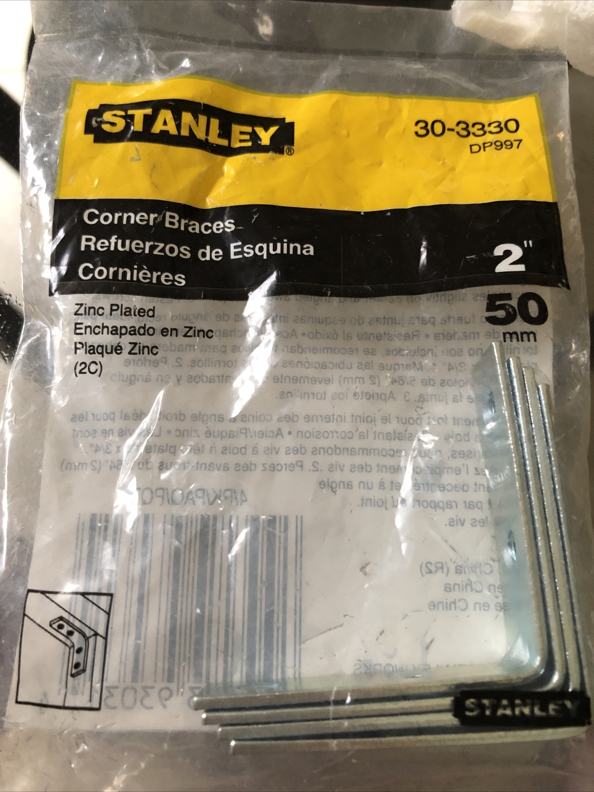 (1) Pack Of 4 Pieces Stanley Corner Braces 2" 50 mm For Wood Beams 30 ...