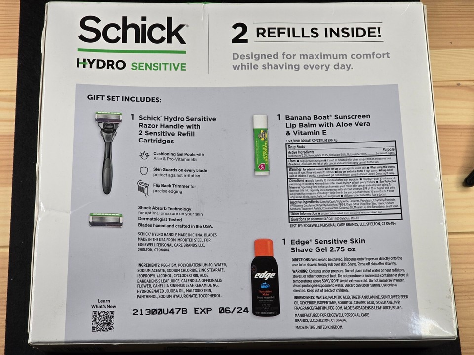 Schick Hydro Men's Shaving Gift Set Razor W/ Cartridge Lip Balm Refills ...