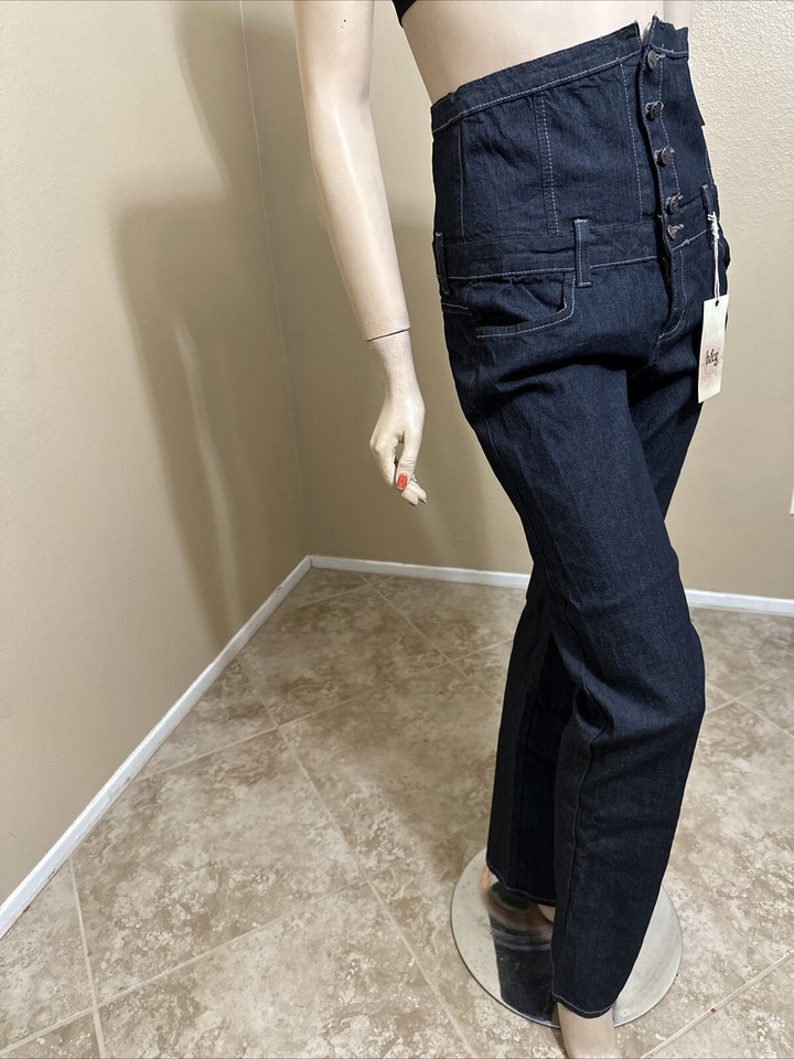Women’s Blue Cotton Denim Casual Stretch High Waist Button Zipper Size ...