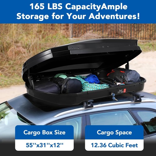 55” Rooftop Cargo Box Carrier 12.4 Cubic Ft. Hard Shell Roof Rack Cargo ...