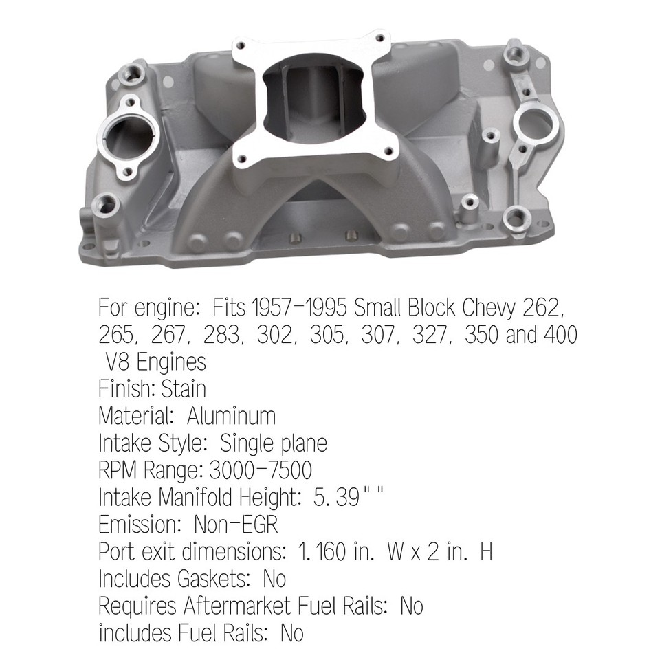 Single Plane Engine Intake Manifold For 1957-1995 Small Block Chevy SBC ...