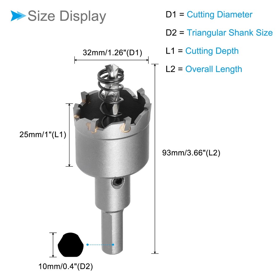 Carbide Hole Saw 1.3 Inch/32mm Diameter Metal Steel Hole Cutters Drill ...