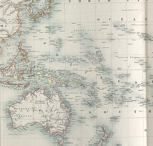 Map Oceania by A & C Black c1879 Map chart large double page colour | eBay