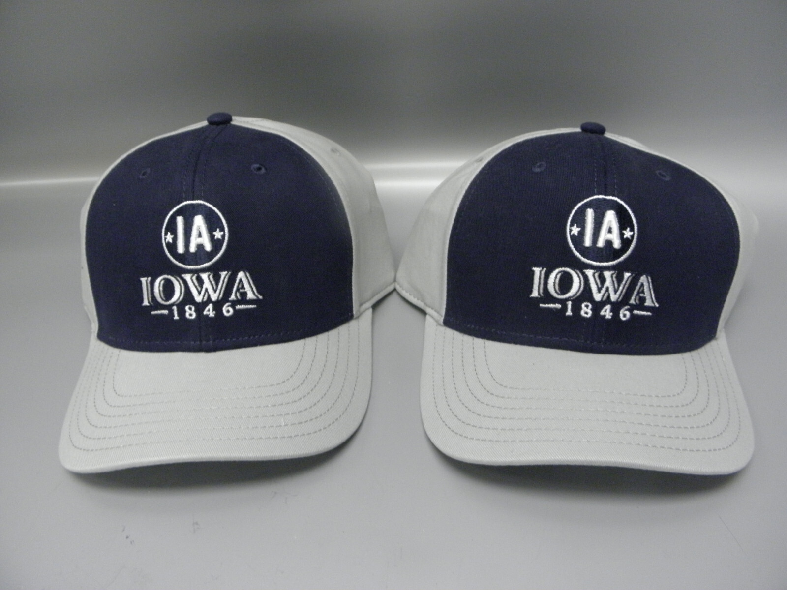 TWO STATE OF IOWA CAPS HATS ONE SIZE EMBROIDERED LOGOS 100% COTTON NEW ...