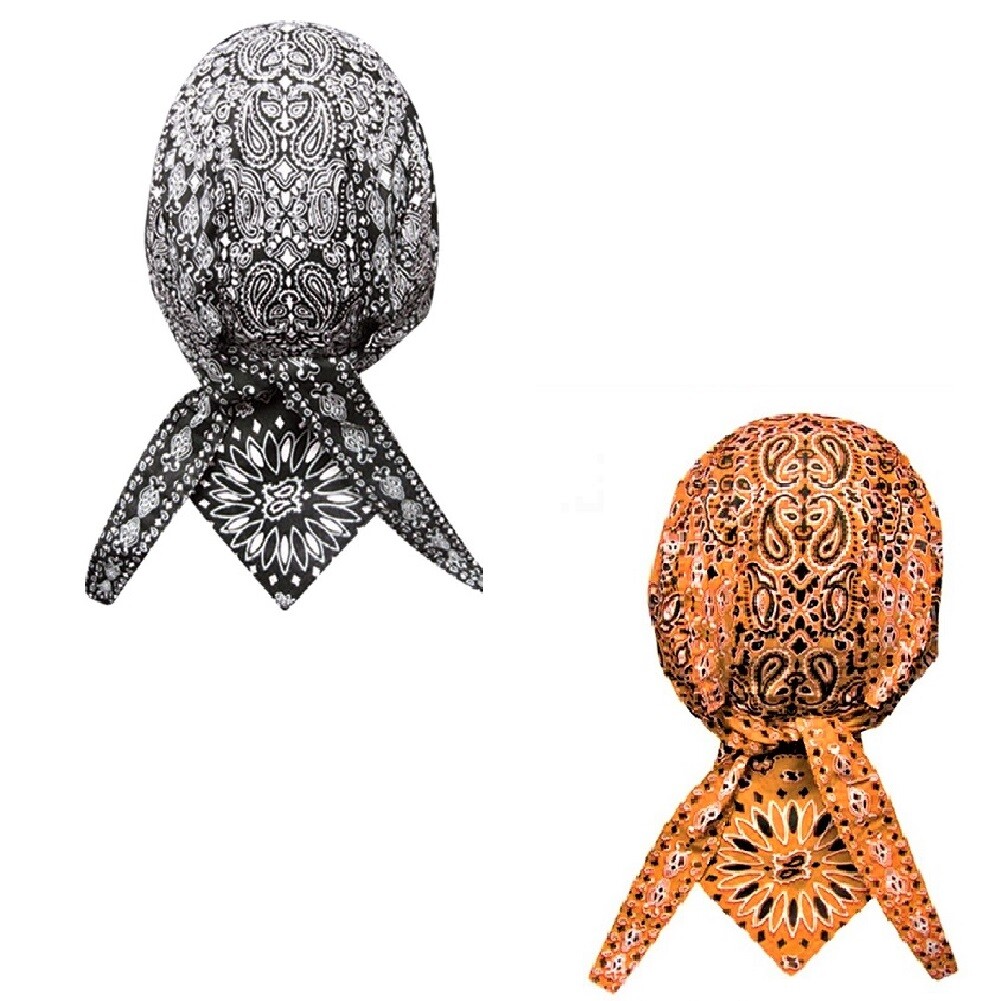 Lot Set of 2 Neon Orange and a Black Paisley Doo Rag Durag Headwrap ...