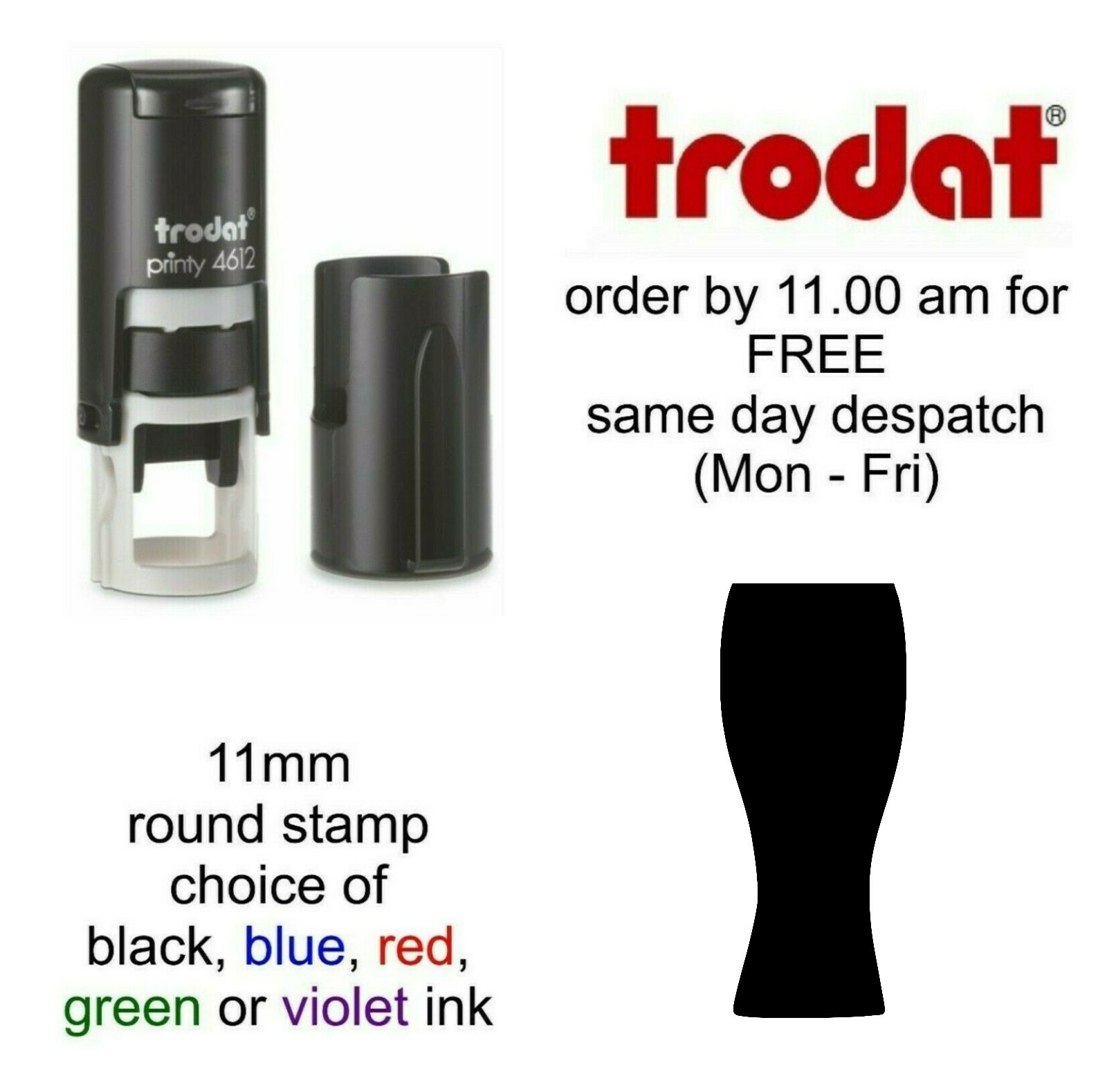 Pint Glass Loyalty Card Stamp Self Inking rubber 11mm bar restaurant ...