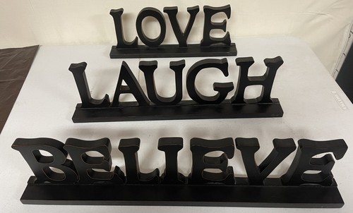 Love Laugh Believe Sign Wood Letter Cutout Freestanding Tabletop Decor ...