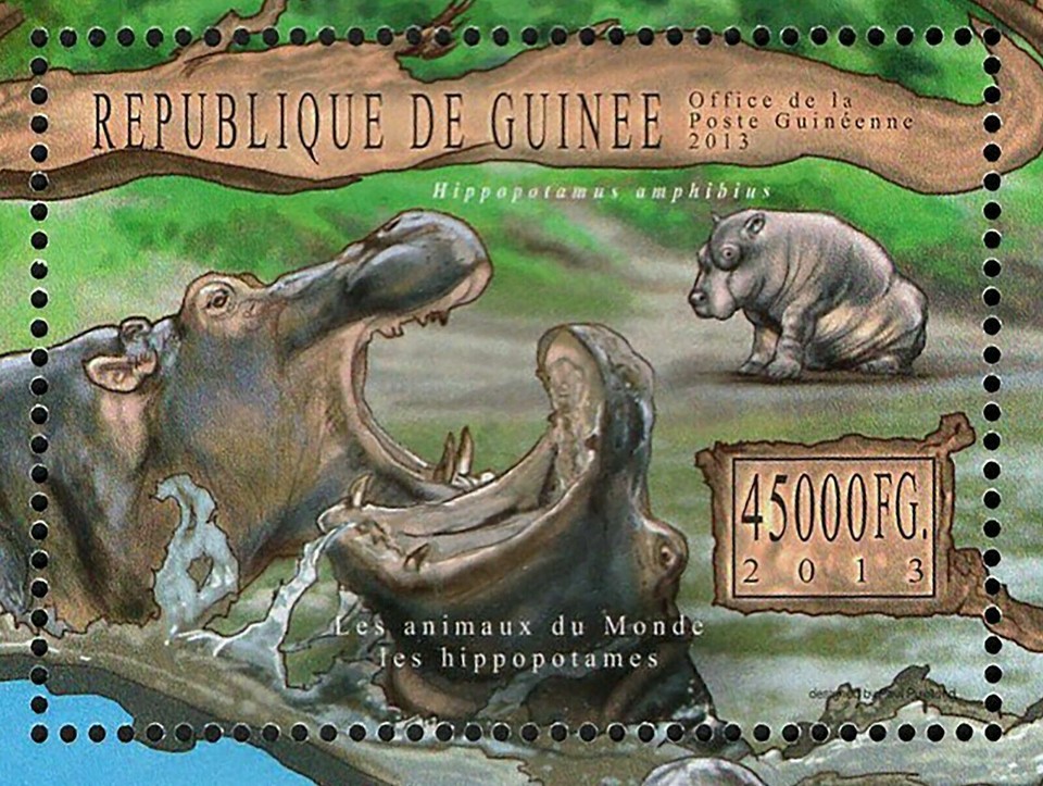Hippos Stamp Hippopotamus Amphibius Wild Animal Souvenir Sheet MNH ...