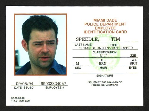CSI MIAMI SERIES 2 BONUS ID BADGE CARD MI-ID5 TIM SPEEDLE | eBay