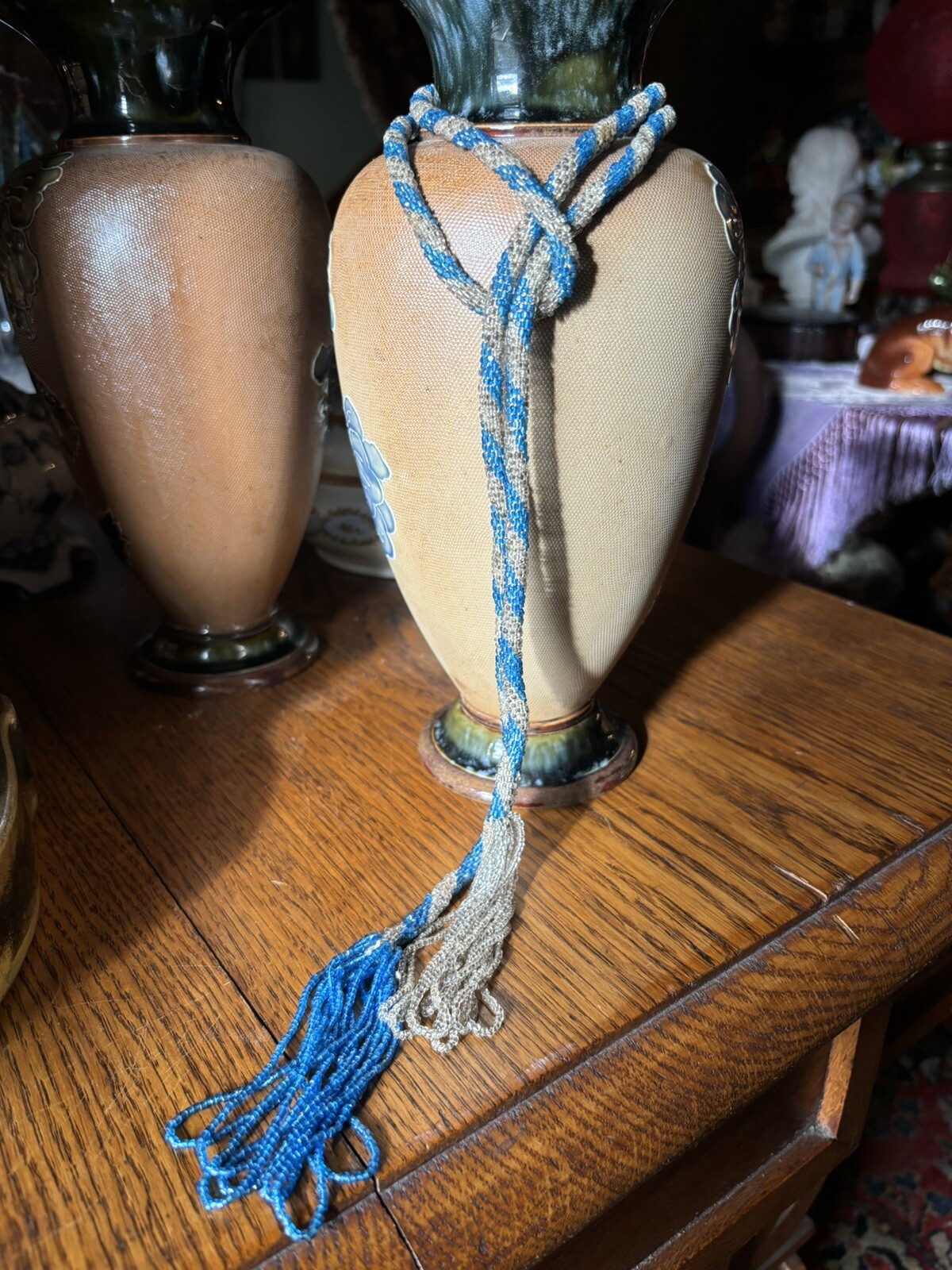 1920s Sautoir Micro Bead Necklace Flapper Blue Silver… - Gem