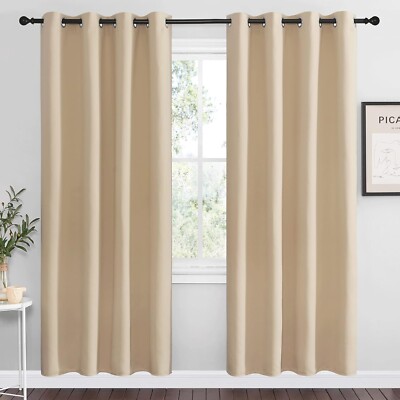2 PCS Biscotti Beige 78"L x 55"W Solid Grommet Darkening Curtains For ...