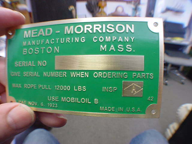 Mead - Morrison Tractor Data Plate 1922 - 1927 Acid Etched Brass | eBay