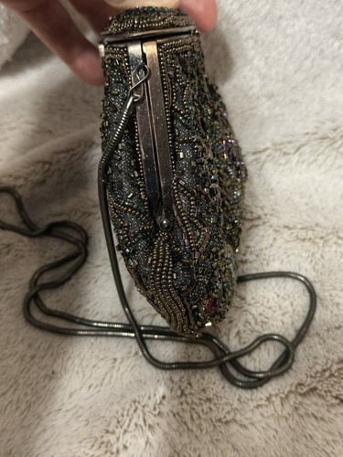 Vintage Lyrella Beaded Evening Bag Chain Strap Brown & Turquoise Art ...
