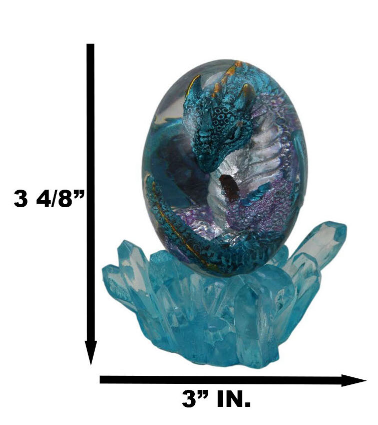 Blue Fossil Dragon Hatchling Sleeping in Faux Crystal Acrylic Glass Egg ...