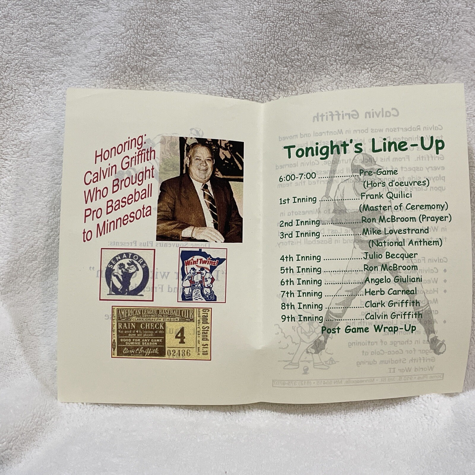 VINTAGE&RARE 1998 Minnesota Twins An Evening With Calvin Griffith ...