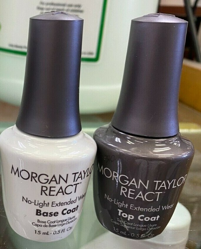 Morgan Taylor React NEW top coat /base coat No-light extended wear 15ml ...