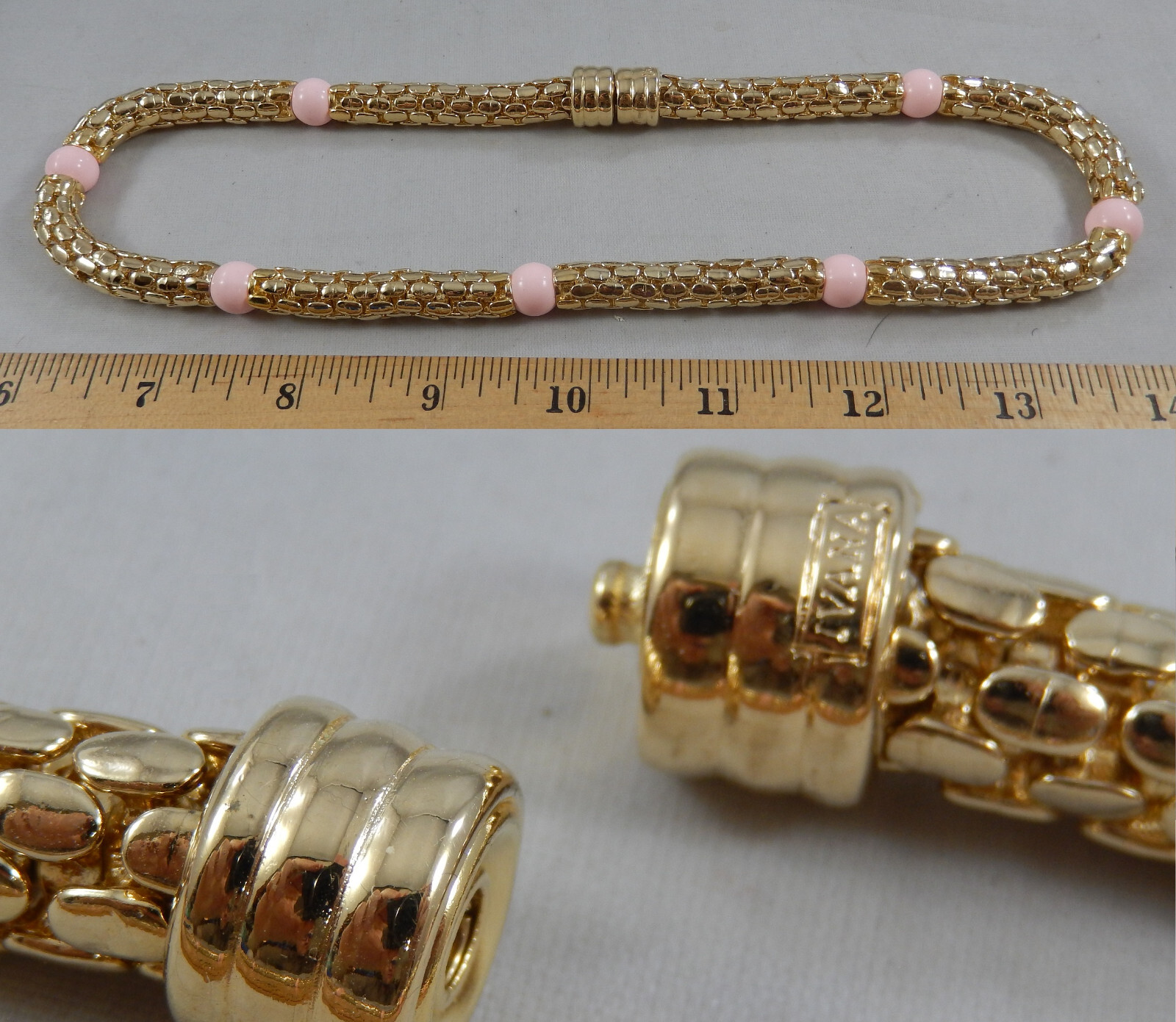 Vintange Signed IVANA Thick Chunky Goldtone w Pinks Bead 18" Necklace ...