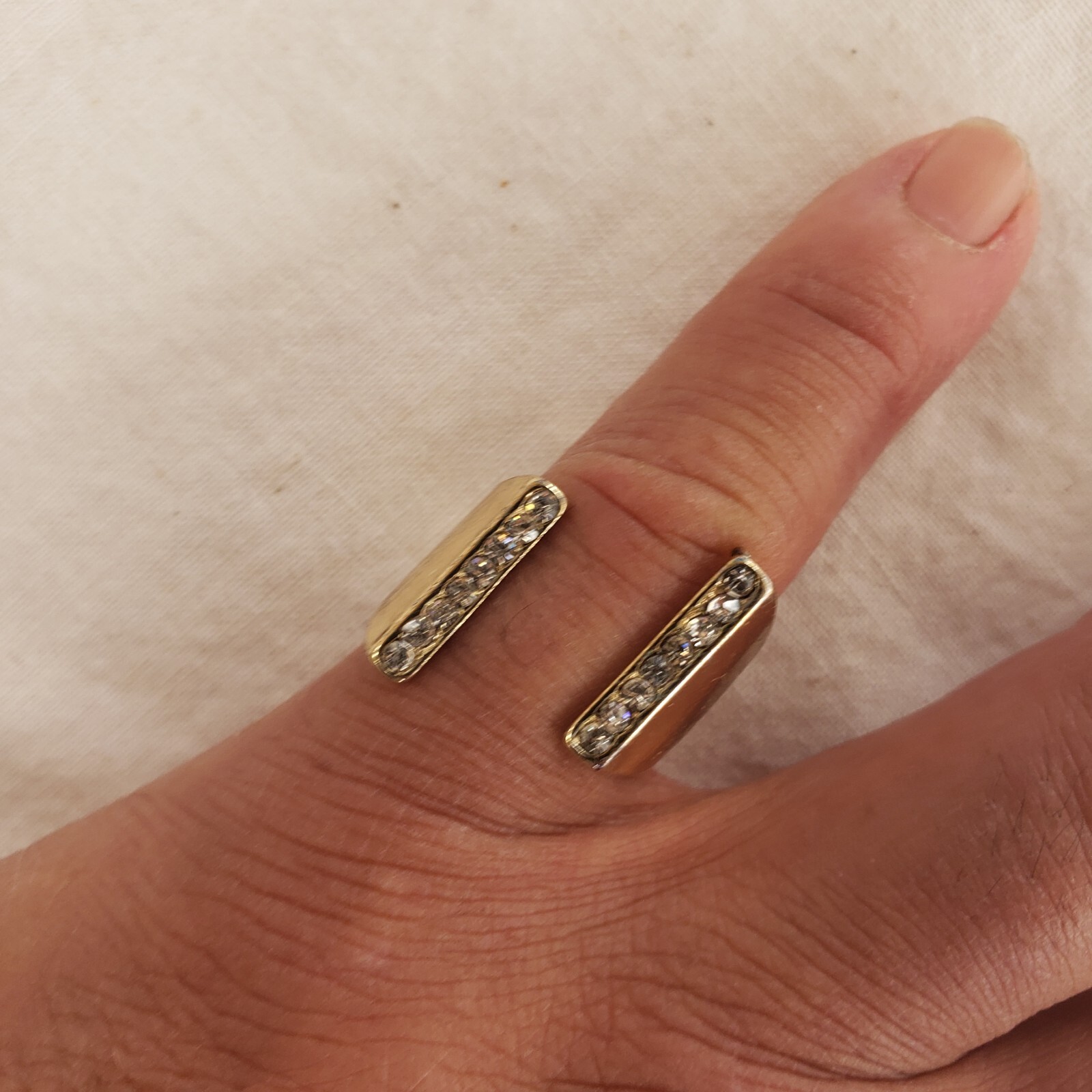 Vintage Open Two Gold-Toned Lines Rhinestones Statement Ring Size 6.5 ...