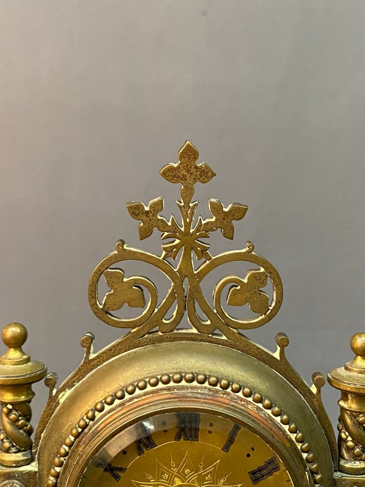 Antique Victorian Brass Desk Clock with Double Ink Wells | eBay