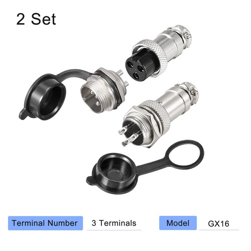 16mm 3 Terminals 7A 400V GX16 Aviation Connector with Plug Cover 2 set ...