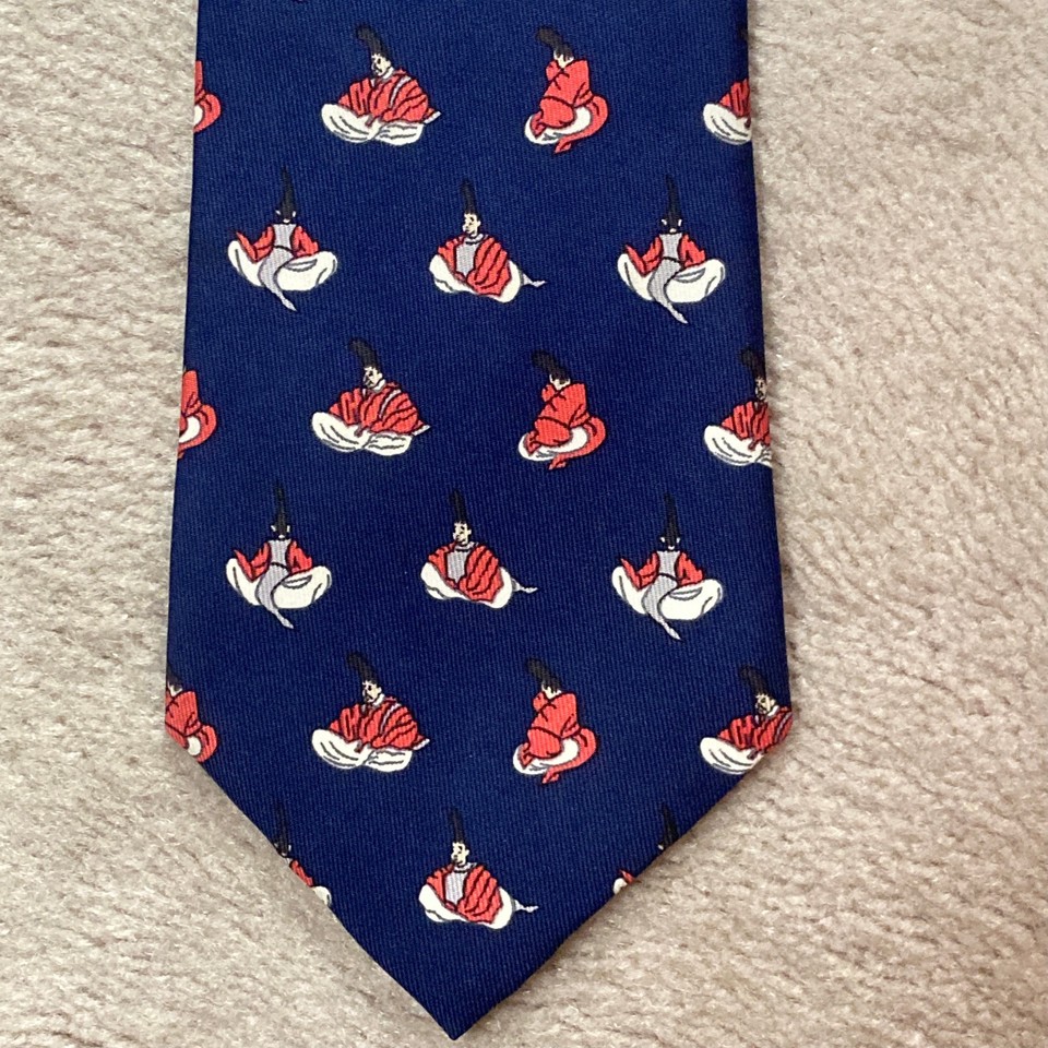 100% REAL HERMES TIE ~ NAVY BLUE w FUN WHIMSICAL JAPANESE SUMO WRESTLER ...